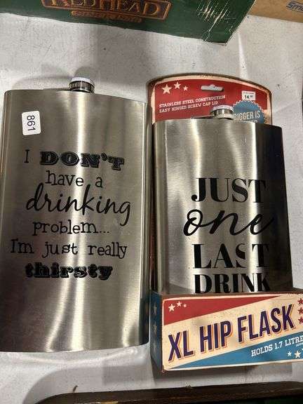 2 LARGE 1.7 LITRE NOVELTY FLASKS - Shackelton Auctions Inc.