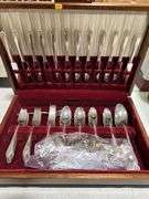 CHEST OF 1947 ROGERS BROS FLATWARE & BAG OF ASSORTED FLATWARE - Shackelton Auctions Inc.