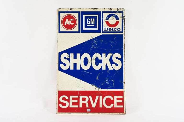 GM AC DELCO SHOCKS SERVICE D/S METAL SIGN - Shackelton Auctions Inc.