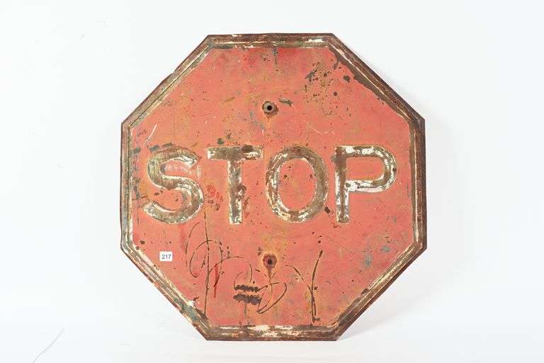 EARLY EMBOSSED METAL STOP SIGN - Shackelton Auctions Inc.