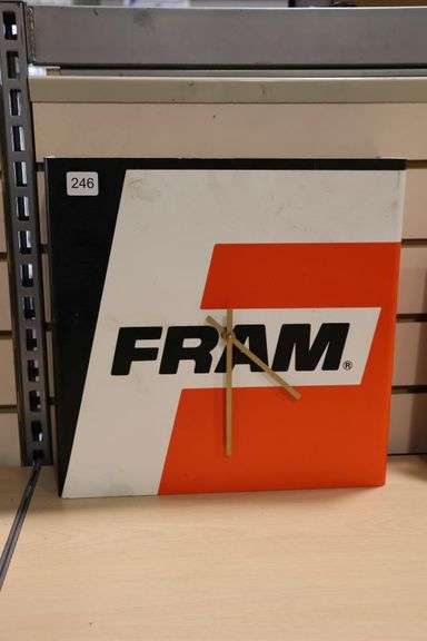 FRAM PLASTIC WALL CLOCK - 12"X12" - Shackelton Auctions Inc.