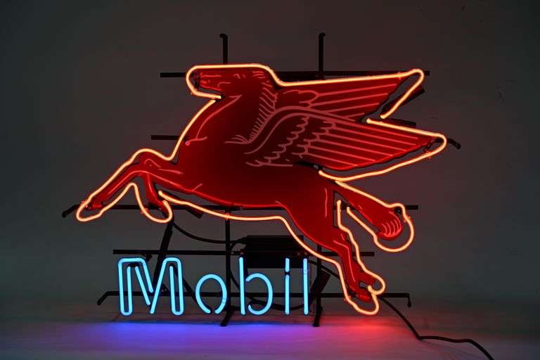 MODERN MOBIL PEGASUS TWO COLOUR NEON SIGN - Shackelton Auctions Inc.
