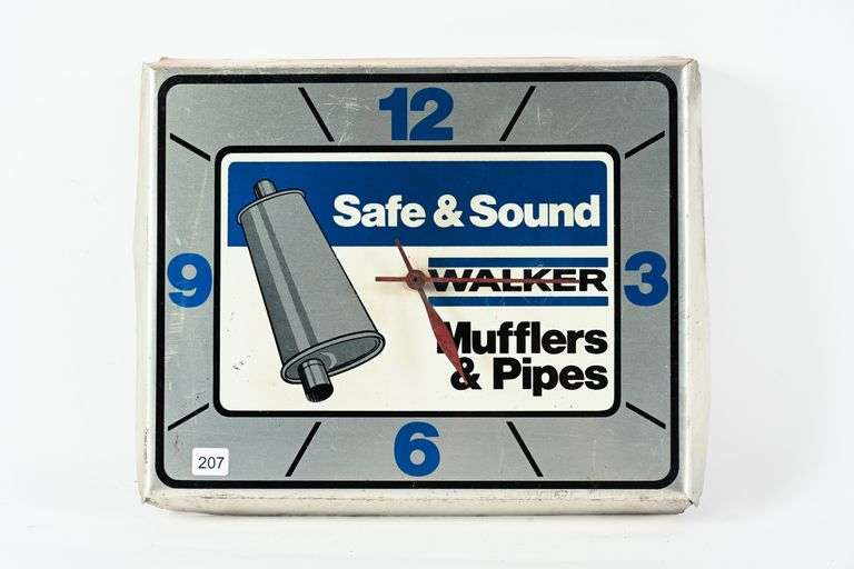 WALKER MUFFLERS & PIPES ALUMINUM WALL CLOCK - Shackelton Auctions Inc.