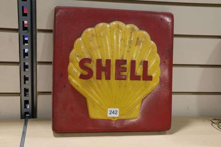 SHELL EMBOSSED PLASTIC CLAMSHELL SIGN - Shackelton Auctions Inc.