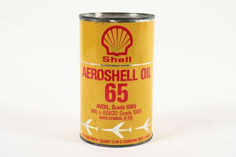 SHELL AEROSHELL OIL 65 MOTOR OIL IMP QT CAN - Shackelton Auctions Inc.