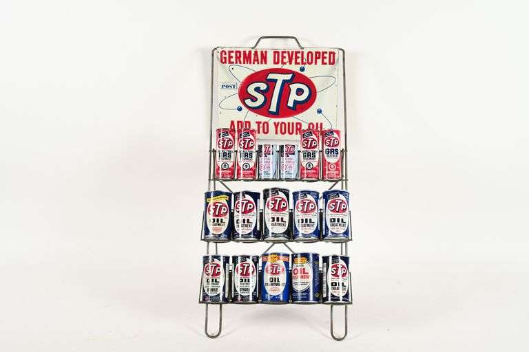 STP WIRE SERVICE STATION RACK WITH CANS - Shackelton Auctions Inc.