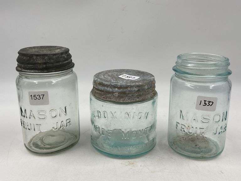 2 MASON PINT FRUIT JARS & DOMINION WIDE MOUTH PINT FRUIT JAR ...