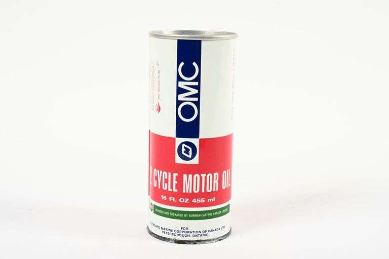 OMC 2 CYCLE MOTOR OIL 16 OZ CAN - Shackelton Auctions Inc.