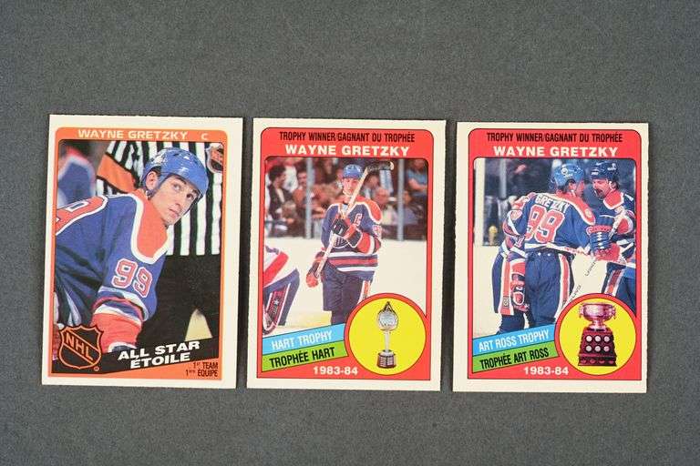 THREE 1984 O-PEE-CHEE WAYNE GRETZKY HOCKEY CARDS - Shackelton Auctions Inc.