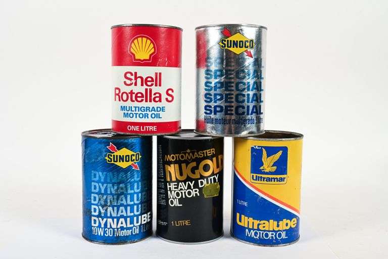 5 ASSORTED MOTOR OIL LITRE CANS - Shackelton Auctions Inc.