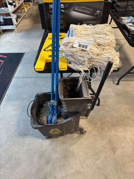 MOP BUCKET, MOPS AND SIGN - Shackelton Auctions Inc.