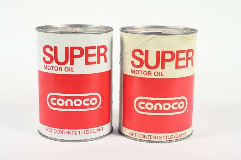 2 CONOCO SUPER MOTOR OIL U.S. QT FIBRE CANS - Shackelton Auctions Inc.