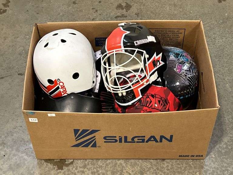 BOX OF ASSORTED HELMETS - Shackelton Auctions Inc.