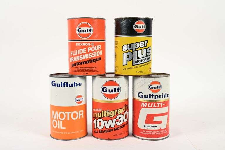 5 GULF MOTOR OIL CANS - Shackelton Auctions Inc.