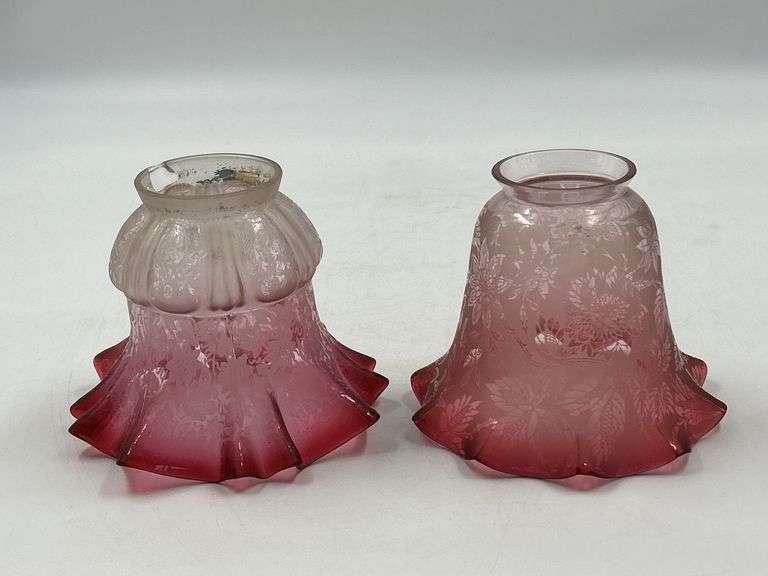 PAIR OF FROSTED CRANBERRY GLASS FLUTED LAMP SHADES - Shackelton ...