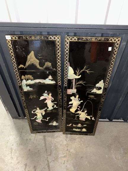 PAIR OF ASIAN LACQUERED PANELS - 12"X36" - Shackelton Auctions Inc.
