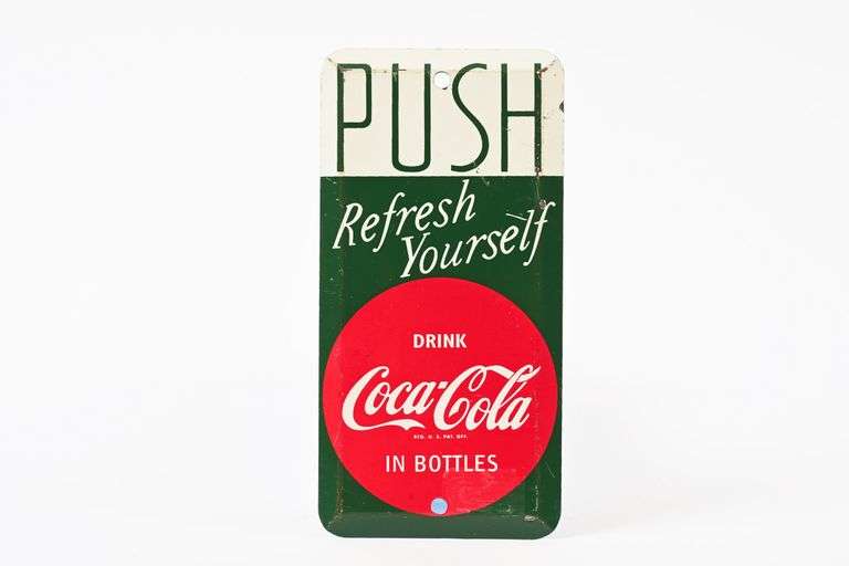 DRINK COCA-COLA REFRESH YOURSELF TIN PALM PUSH SIGN - Shackelton ...