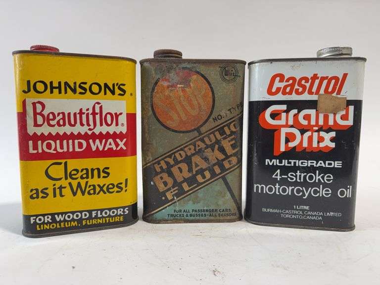 CASTROL GRAND PRIX MOTORCYCLE OIL LITRE CAN, WHIZ BRAKE FLUID 32 OZ CAN ...