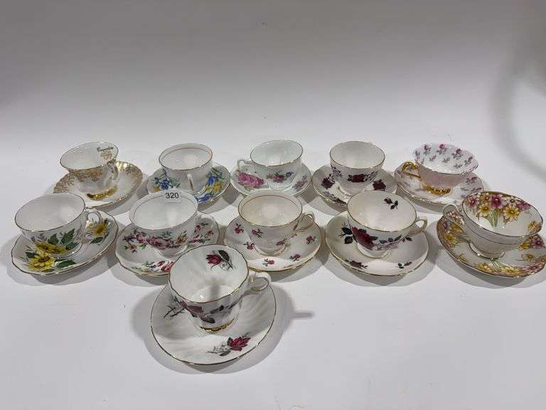 ELEVEN ASSORTED TEA CUPS WITH SAUCERS - Shackelton Auctions Inc.