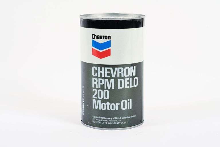 CHEVRON RPM DELO 200 MOTOR OIL IMPERIAL QUART CAN - Shackelton Auctions ...