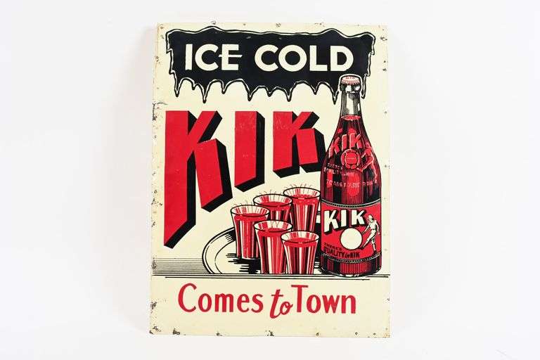 ICE COLD KIK COMES TO TOWN SST SIGN - Shackelton Auctions Inc.