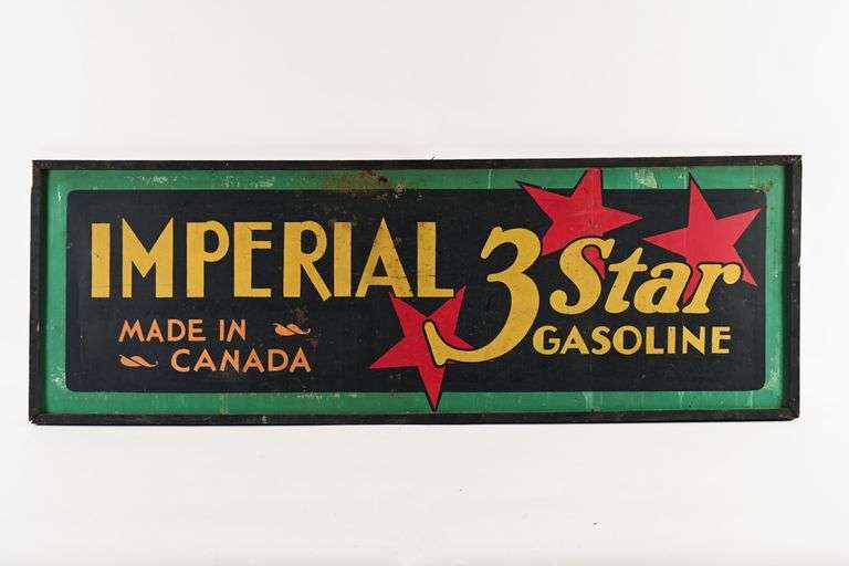 EARLY FRAMED IMPERIAL THREE STAR GASOLINE TIN SIGN - Shackelton ...