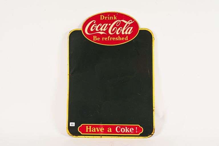 DRINK COCA-COLA BE REFRESHED TIN CHALKBOARD SIGN - Shackelton Auctions Inc.