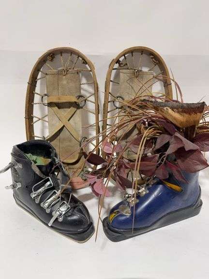 U.S. MILITARY SNOW SHOES WITH SKI BOOT PLANTERS WITH FAUX FLORAL ...