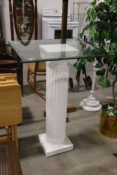 PEDESTAL GLASS TOP STAND 26" SQUARE - Shackelton Auctions Inc.