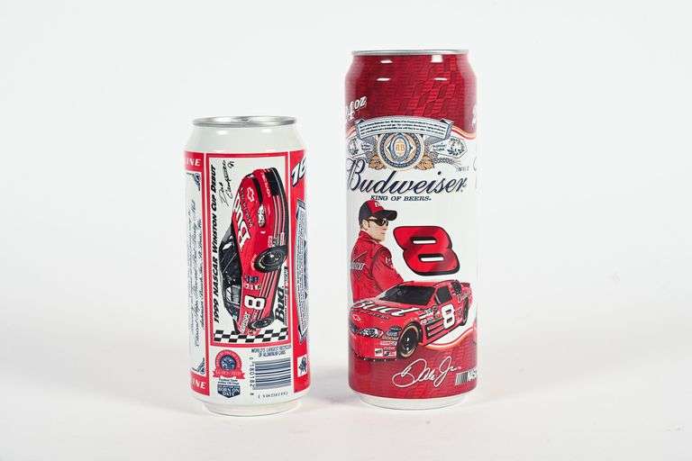 2 BUDWEISER DALE EARNHARDT JR. BEER CANS - Shackelton Auctions Inc.