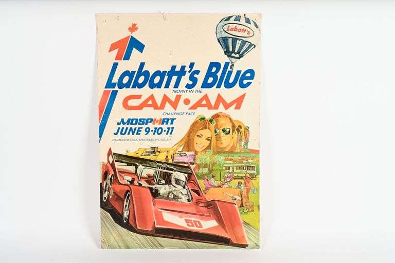 VINTAGE LABATT;S BLUE CAN-AM CHALLENGE RACE CARDBOARD POSTER ...