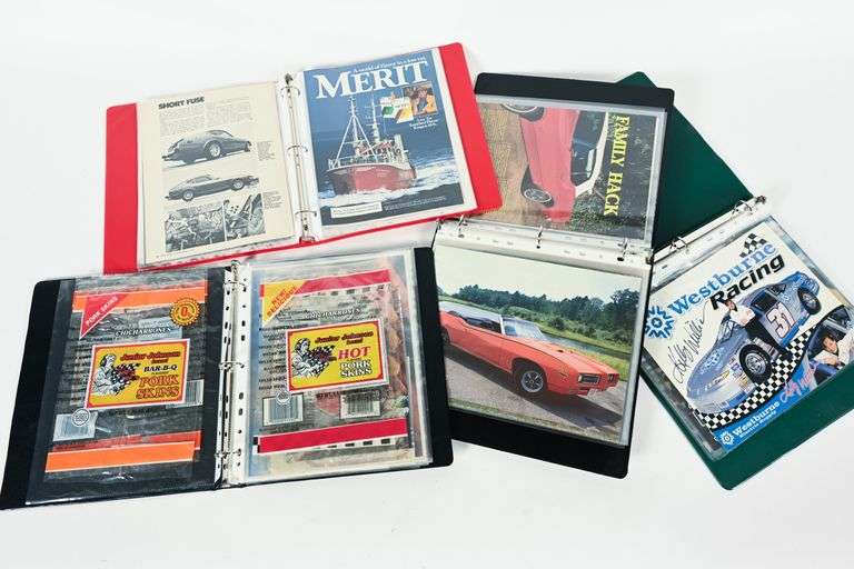 4 BINDERS OF RACING FACT CARDS, POSTER, PRODUCT WRAPPERS, AND BOOKLETS ...