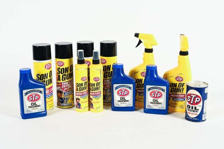 GROUP OF STP PRODUCT BOTTLES AND CANS - Shackelton Auctions Inc.