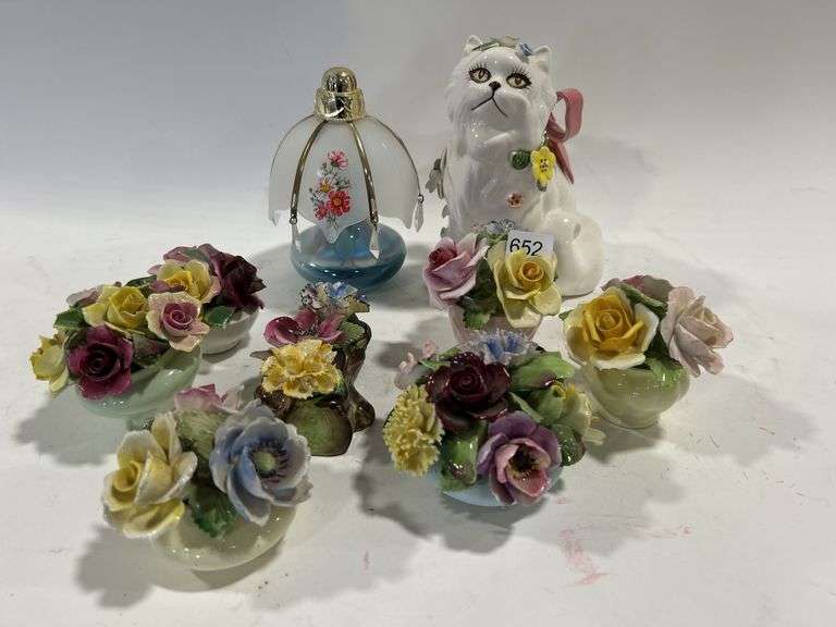 SEVEN BONE CHINA FLORALS, SCENTED DIFFUSER MINI LAMP, CERAMIC CAT - Shackelton Auctions Inc.