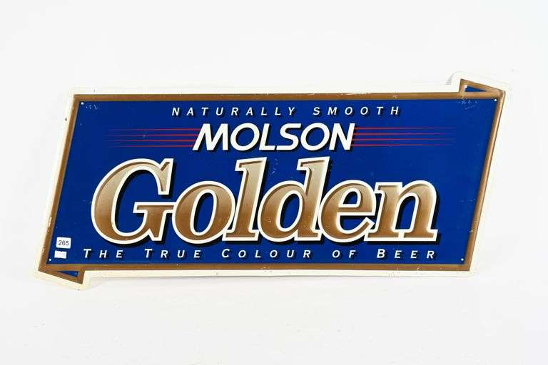 MOLSON GOLDEN EMBOSSED ALUMINUM SIGN - 32"X16" - Shackelton Auctions Inc.