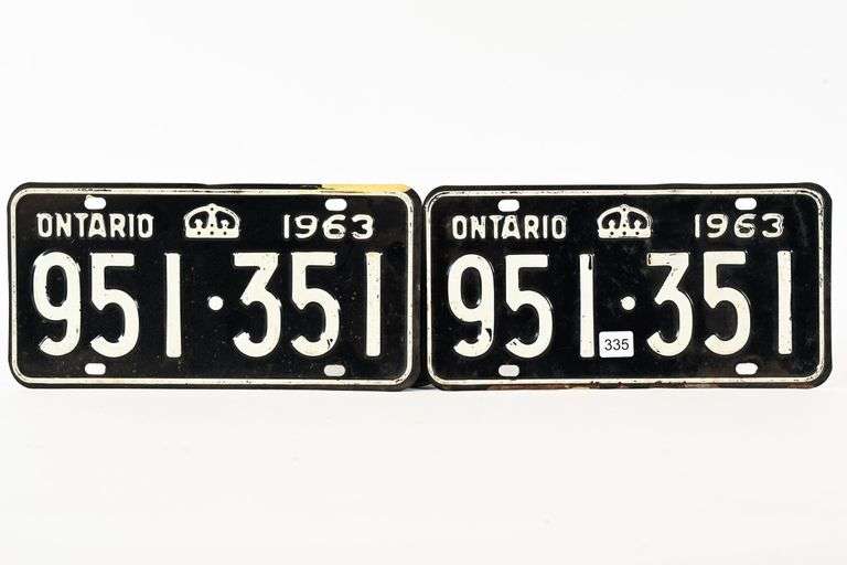 PAIR OF 1963 ONTARIO LICENSE PLATES - Shackelton Auctions Inc.