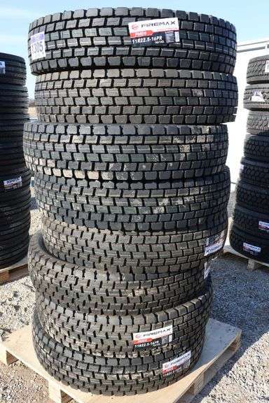 8 - 11R22.5 16 PLY DRIVE TIRES - OPEN SHOULDER - Shackelton Auctions Inc.