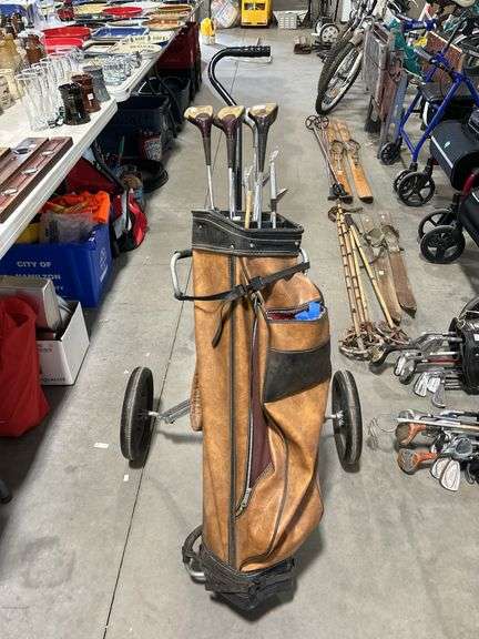 VINTAGE RH GOLF CLUBS WITH BAG & PULL CART - Shackelton Auctions Inc.
