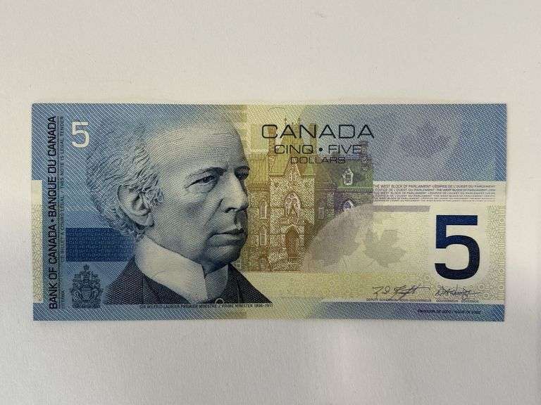 ONE CANADIAN 2002 FIVE DOLLAR BILL - Shackelton Auctions Inc.
