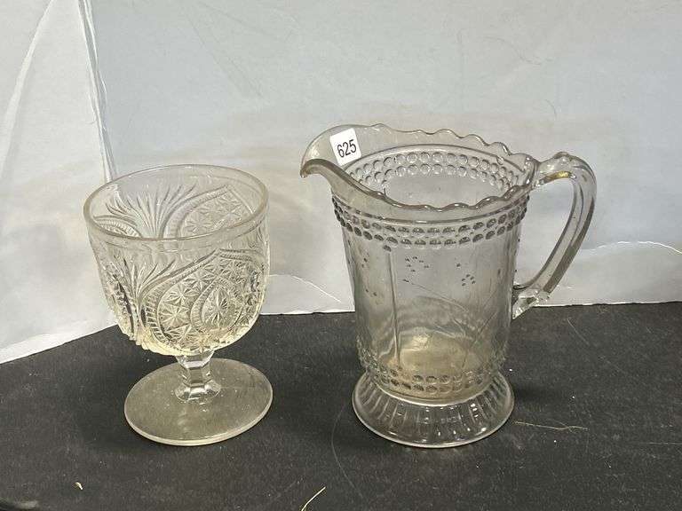 PRESSED GLASS PITCHER AND CANDY DISH - Shackelton Auctions Inc.