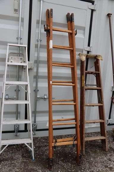 TWO 7 FOOT WOODEN LADDERS - Shackelton Auctions Inc.