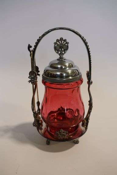 CRANBERRY GLASS PICKLE CRUET - Shackelton Auctions Inc.