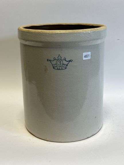 3 GALLON GLAZED STONEWARE CROWN CROCK - Shackelton Auctions Inc.