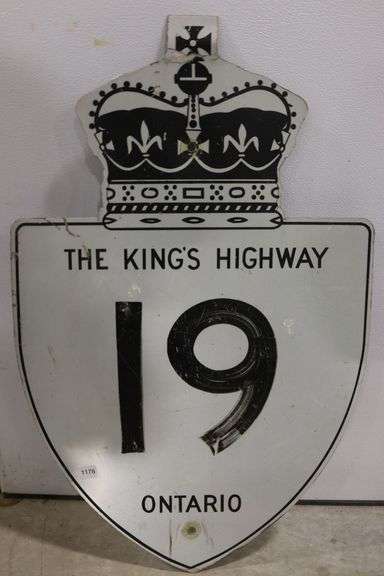 THE KINGS HIGHWAY NO. 19 ROAD SIGN 18"X29" - Shackelton Auctions Inc.