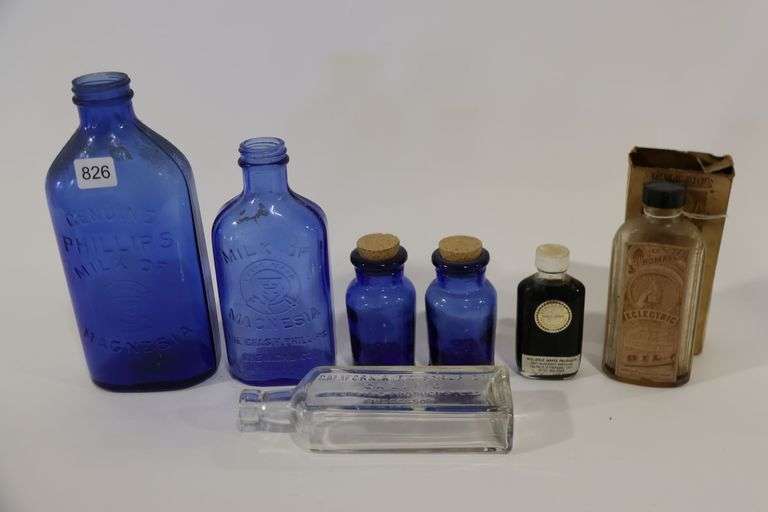 PHILLIPS MILK OF MAGNESIA BOTTLES, COBALT BLUE BOTTLES AND FIG SYRUP ...