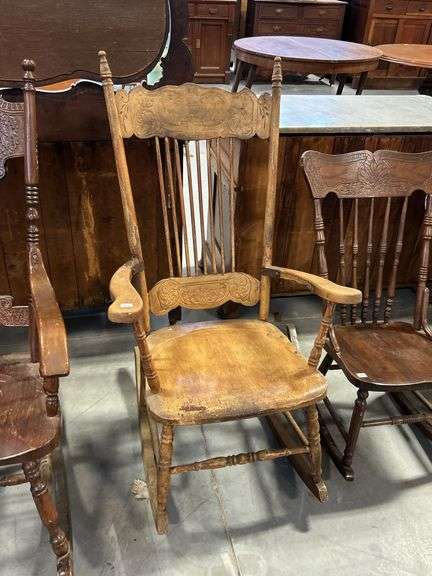 ANTIQUE PRESS BACK ROCKING CHAIR - Shackelton Auctions Inc.