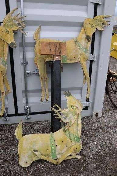 WOODEN SANTA AND REINDEER DISPLAY 77" HEIGHT - Shackelton Auctions Inc.
