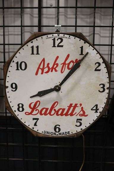 ASK FOR LABATT'S PORCELAIN WALL CLOCK - Shackelton Auctions Inc.