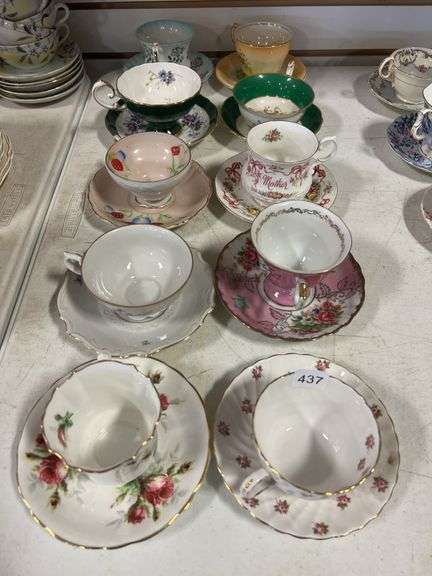 GROUP OF TEN ASSORTED TEA CUPS AND SAUCERS - Shackelton Auctions Inc.