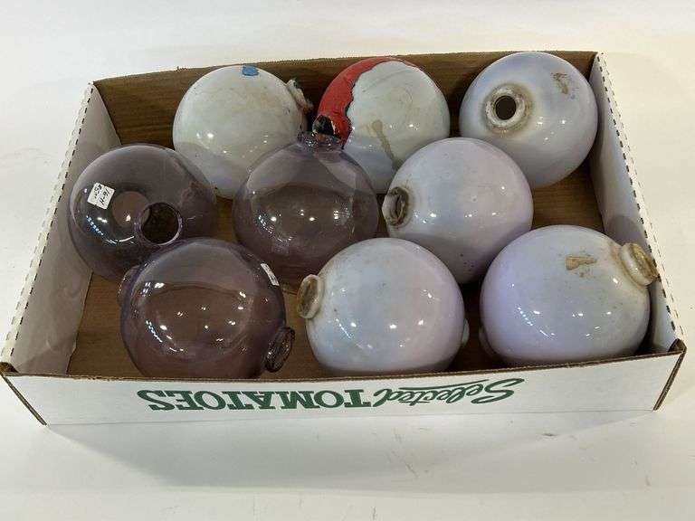 GROUP OF MILK GLASS & SCA LIGHTENING BALLS - Shackelton Auctions Inc.